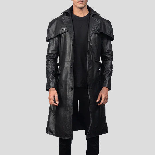 Shop Sleek Black Leather Trench Coat | Genuine leather Coat